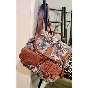 Chaps | Bags | Chaps Floral Leather Backpack Purse Hobo Bag | Poshmark